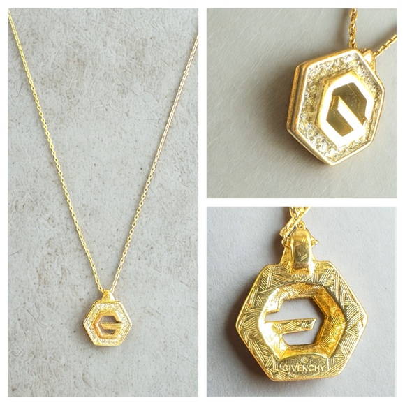Givenchy | Jewelry | Givenchy Vintage Gold Hexagon Logo Pendant ...